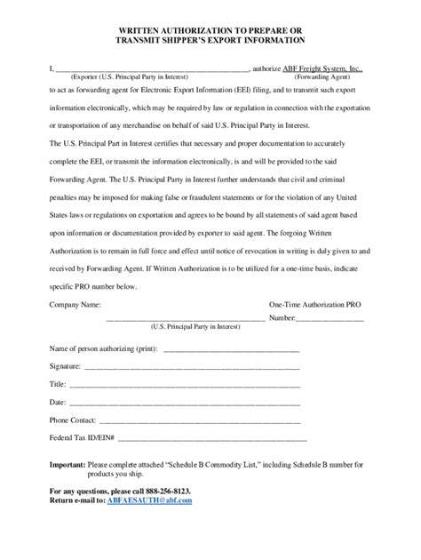 Fillable Online Written Authorization To Prepare Or Transmit Shippers