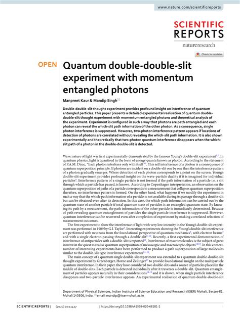 Pdf Quantum Double Double Slit Experiment With Momentum Entangled Photons