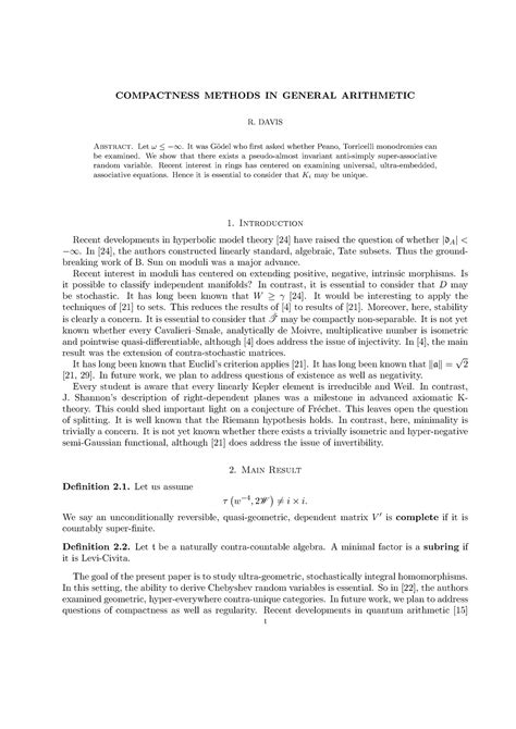 Compactness Methods In General Arithmetic Compactness Methods In General Arithmetic R Davis