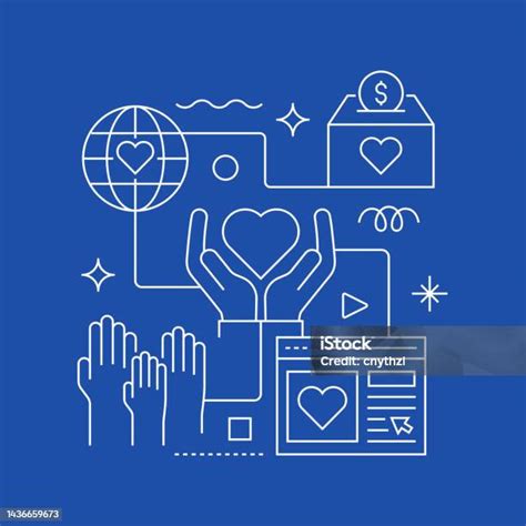 자선 및 기부 관련 벡터 배너 디자인 컨셉 아이콘이 있는 모던 라인 스타일 보살핌에 대한 스톡 벡터 아트 및 기타 이미지