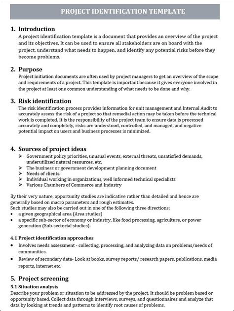 Project Identification Template Project Management Templates Templates How To Plan