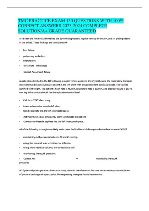 TMC PRACTICE EXAM QUESTIONS WITH CORRECT ANSWERS COMPLETE SOLUTION A GRADE GUARANTEED