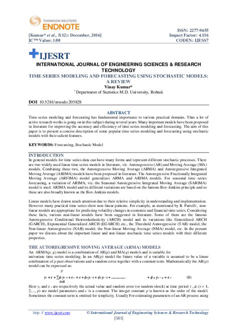 Pdf Time Series Modeling And Forecasting Using Stochastic Models A Review