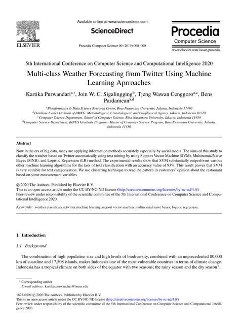 Pdf Multi Class Weather Forecasting From Twitter Using Machine
