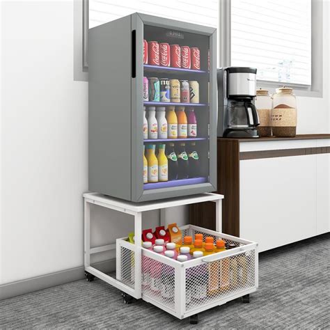 Natwind Mobile Mini Fridge Stand With Large Capicity Storage Portable Refrigerator Table With 4