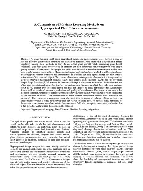 A Comparison Of Ml Methods On Hyperspectral Plant Disease Assessment Pdf Self Improvement