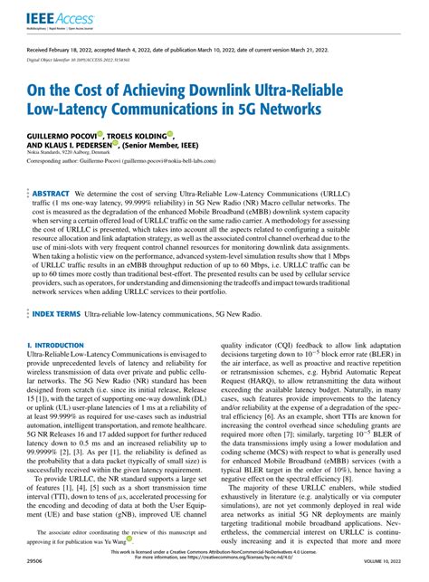 Pdf On The Cost Of Achieving Downlink Ultra Reliable Low Latency Communications In 5g Networks
