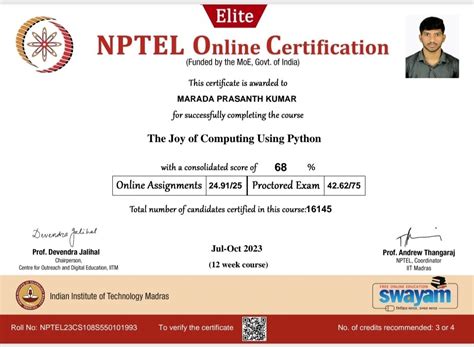 Pythonprogramming Nptelcertification Continuouslearning Techcommunity Prasanth Kumar Marada