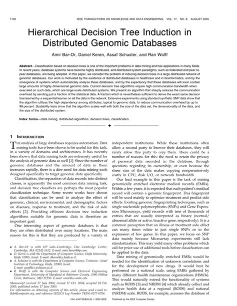 Pdf Hierarchical Decision Tree Induction In Distributed Genomic Databases