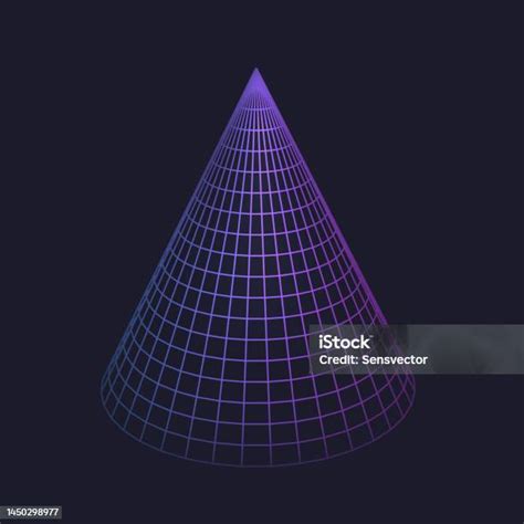콘 낮은 폴리 라인 네온 색상의 기하학적 모양 기하학 그림 홀로그램의 그리드 벡터 격리 다각형 수학 원뿔 그리드 시각적 관점 원뿔에 대한 스톡 벡터 아트 및 기타 이미지
