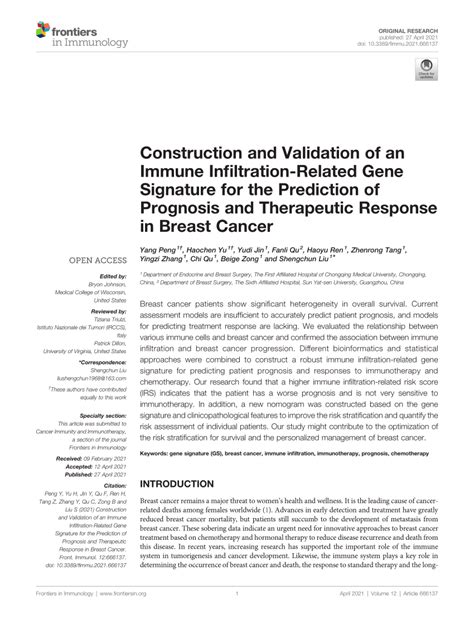 Pdf Construction And Validation Of An Immune Infiltration Related