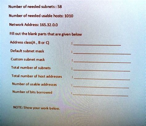 Solved Number Of Needed Subnets 58 Number Of Needed Usable Hosts 1010 Network Address 16532