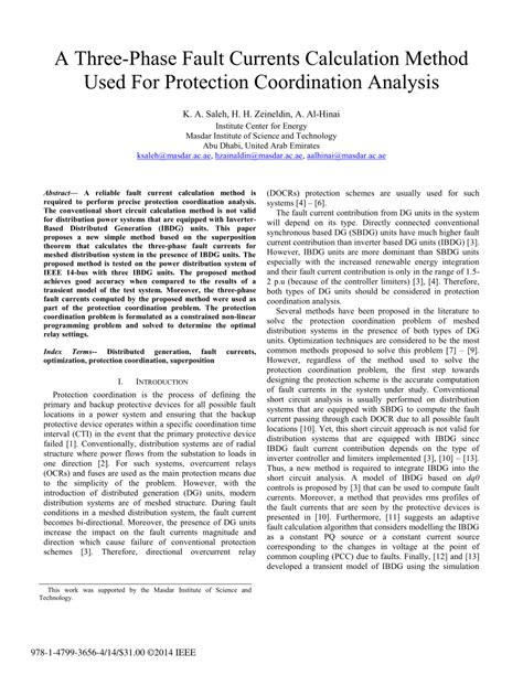 Pdf A Three Phase Fault Currents Calculation Method Used For Protection Coordination Analysis