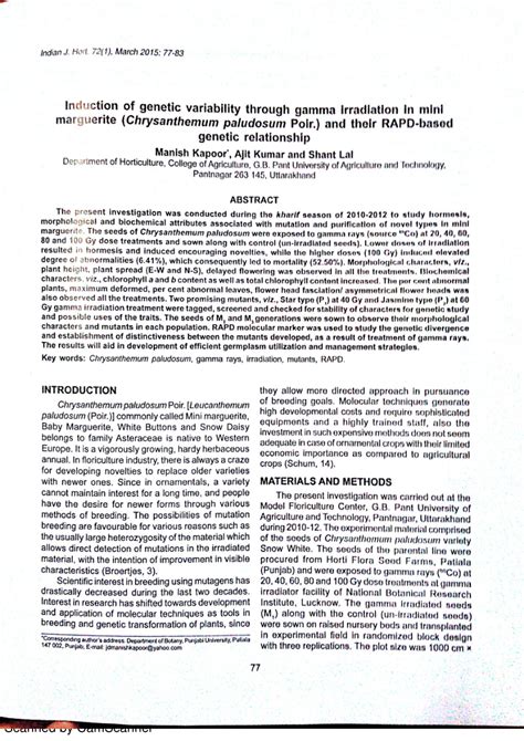 Pdf Induction Of Genetic Variability Through Gamma Irradiation In