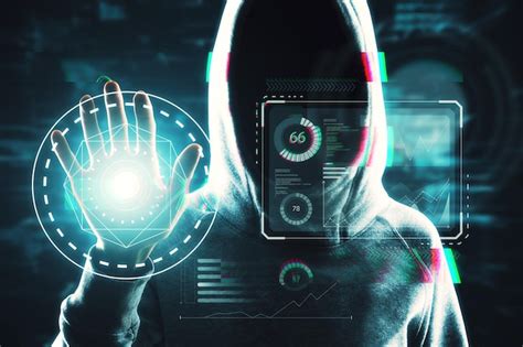 Premium Photo Hacker Using Scanner On Abstract Glowing Business