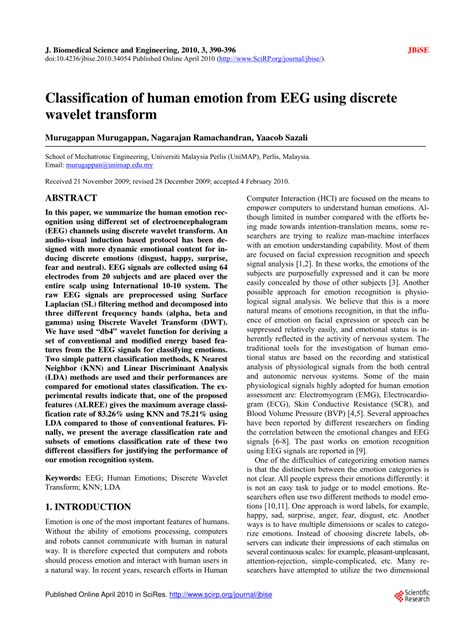 Pdf Classification Of Human Emotion From Eeg Using Discrete Wavelet Transform