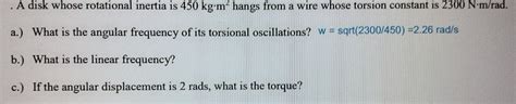 Solved A Disk Whose Rotational Inertia Is 450 Kg⋅m2 Hangs