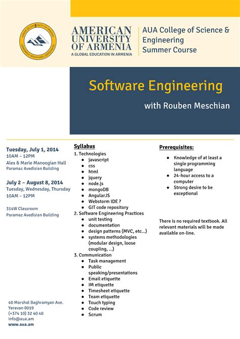 Aua College Of Science And Engineering Summer Course Software Engineering Aua Newsroom