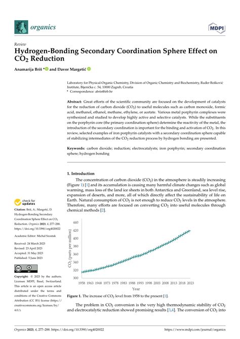 Pdf Hydrogen Bonding Secondary Coordination Sphere Effect On Co2 Reduction