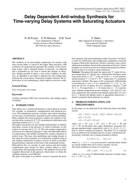 Pdf Delay Dependent Anti Windup Synthesis For Time Varying Delay