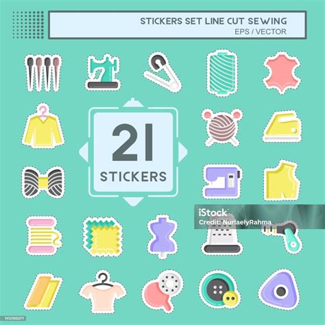 스티커 라인 컷 세트 바느질 교육 기호에 적합합니다 편집 가능한 간단한 디자인 디자인 템플릿 벡터 간단한 그림 가위에 대한 스톡