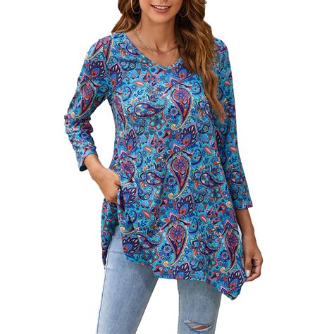 Enmain Tunic Tops For Women Paisley 34 Sleeve V Neck Shirts Casual