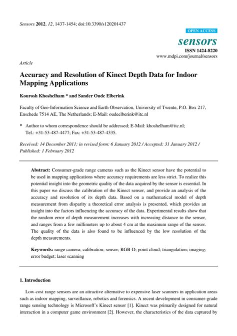 Pdf Accuracy And Resolution Of Kinect Depth Data For Indoor Mapping
