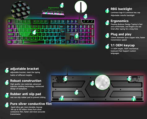 Gaming Keyboard With 7 Color Backlight Customizable Layout