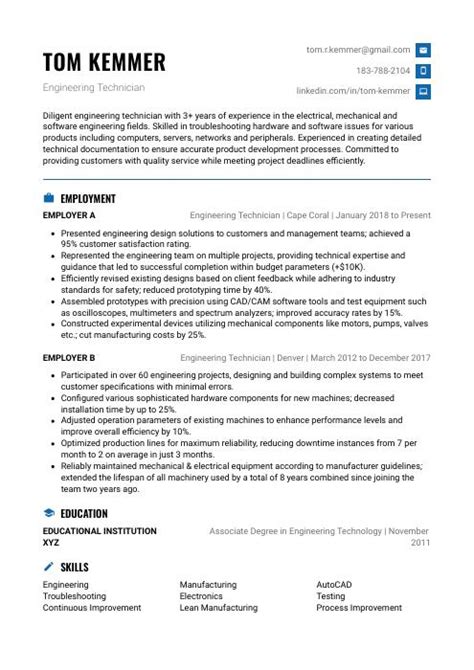 Engineering Technician Resume CV Example And Writing Guide