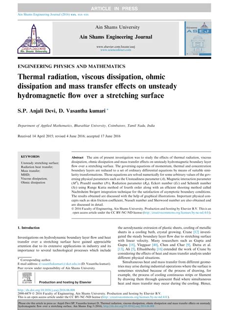 Pdf Thermal Radiation Viscous Dissipation Ohmic Dissipation And