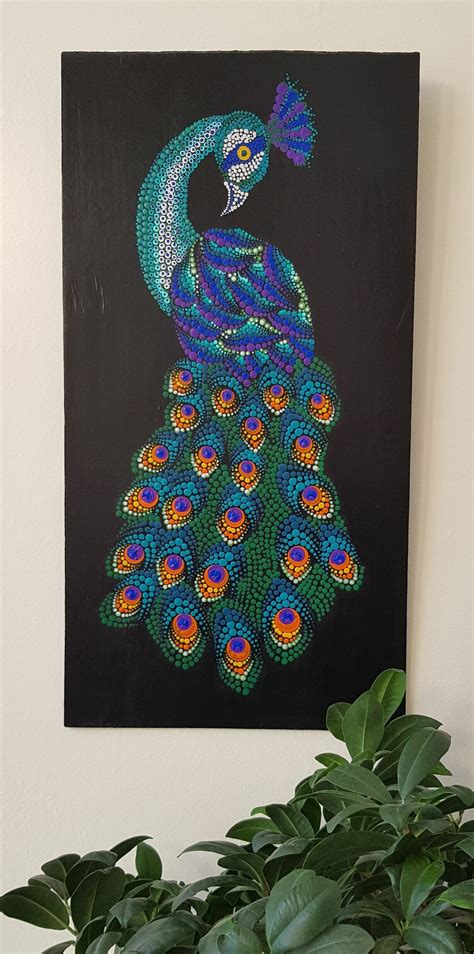 Peacock Dot Painted Wall Art Hand Painted Original Art Etsy