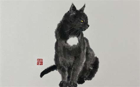 国画猫咪 水墨写意画 黑猫 Ttttttrain 画画 哔哩哔哩视频