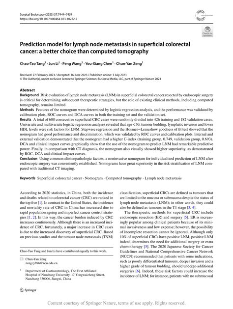 Prediction Model For Lymph Node Metastasis In Superficial Colorectal Cancer A Better Choice