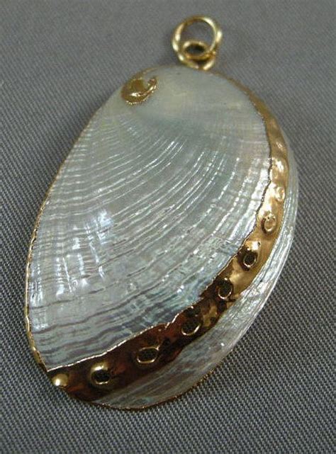 Vintage Shell Gold Trim Pendant Translucent Shell Pendants Shell Jewelry Sea Life Pendants