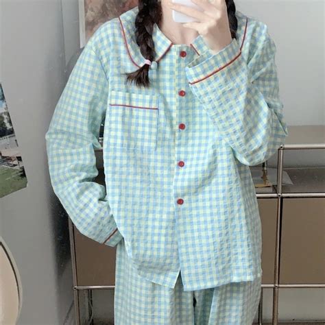 위컴피파자마 새콤달콤 민트 체크 순면 세트 파자마 파자마파티 여행 선물