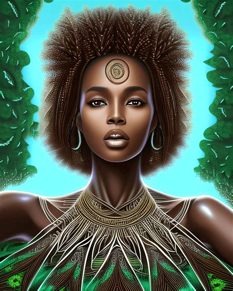 Beautiful Brown Skin Woman Warrior In A Futuristic Forest · Creative