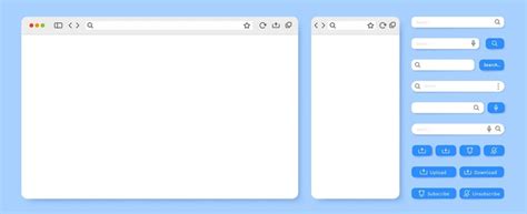 브라우저 Ui 템플릿 인터넷 페이지 레이아웃 사용자 인터페이스 검색 바 패널 및 액션 버튼 터 일러스트 세트 프리미엄 벡터