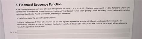 Solved Fibonacci Sequence Function In The Fibonacci Chegg