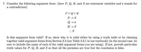 Solved Consider The Following Argument Form Here P Q Chegg