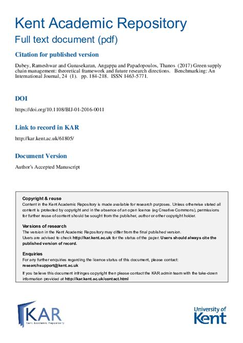 Pdf Green Supply Chain Management Theoretical Framework And Further Research Directions