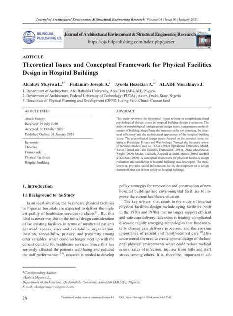Theoretical Issues And Conceptual Framework For Physical Facilities Design In Hospital Buildings