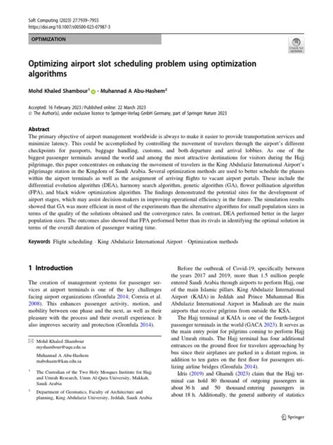 Optimizing Airport Slot Scheduling Problem Using Optimization Algorithms 2023 Springer