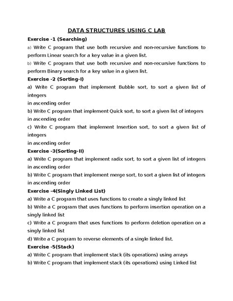 Data Structures R22 Lab Manual C Programs For Searching And Sorting