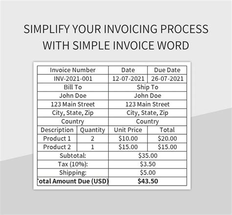Simplify Your Invoicing Process With Simple Invoice Word Excel Template And Google Sheets File