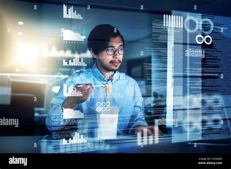 Asian Man Data Scientist And Programming Code In Typing For Innovation