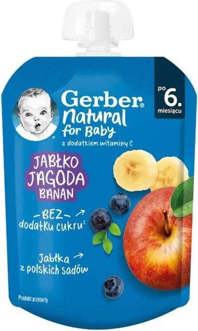 Nestle Gerber Пауч Плодова закуска с ябълка боровинка и банан 6м 80 гр Galen Сравни цените