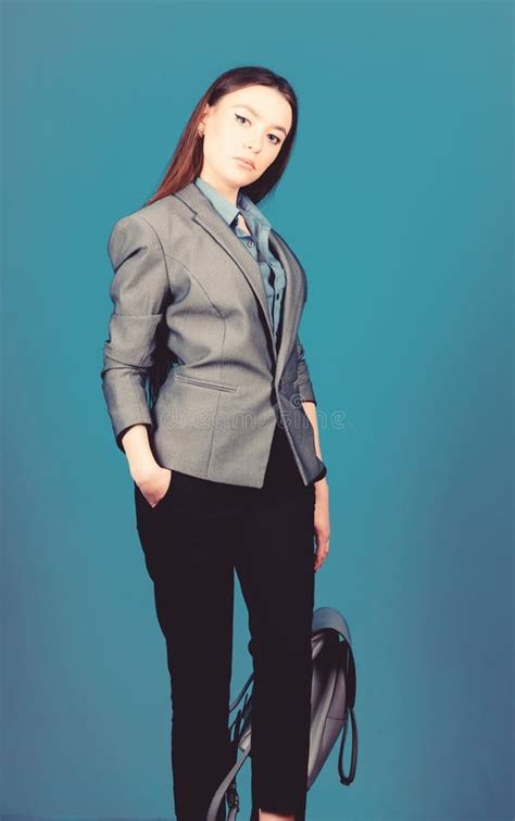 Student Life Smart Beauty Nerd Girl Student In Formal Clothes Stock