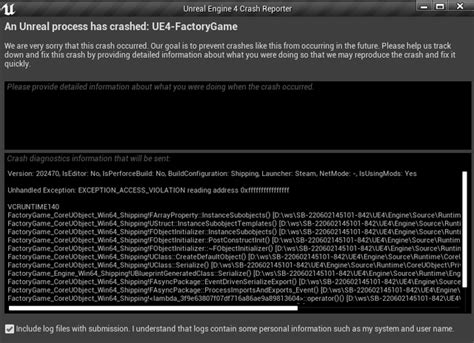 An Unreal Process Has Crashed Ue4 Factorygame Rsatisfactorygame