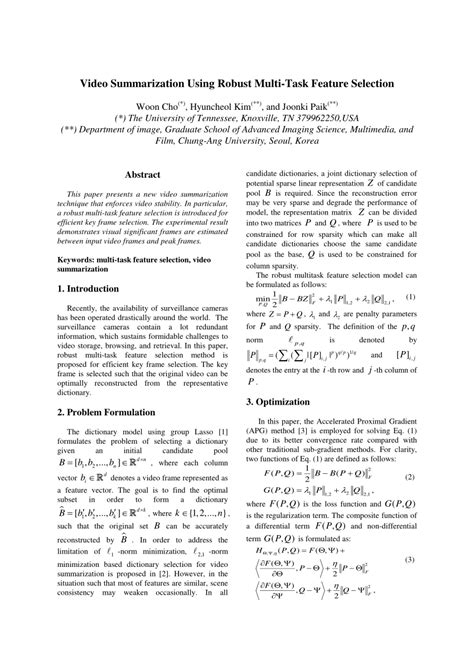Pdf Video Summarization Using Robust Multi Task Feature Selection