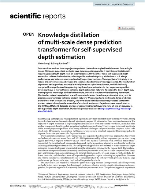 pdf knowledge distillation of multi scale dense prediction transformer for self supervised